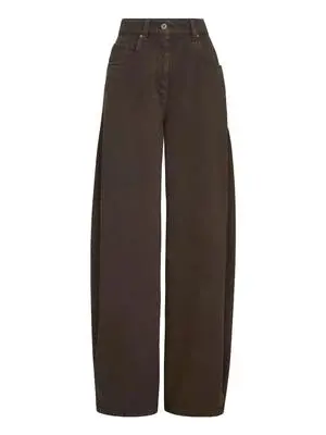 Brunello Cucinelli Dyed Denim Wide Trousers With Monili - Brown