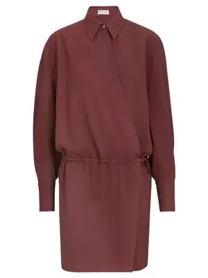 Brunello Cucinelli Virgin Wool Fluid Twill Shirt Dress With Monili - Red