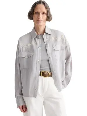TWP TWP Clothing Western-Inspired Embroidered Linen Shirt Light Heather Grey