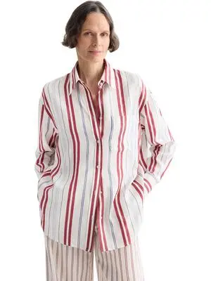 TWP The Big Joe Shirt In Silk Stripe - Ivory / Blue / Wine