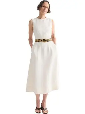 TWP Crew Neck Dress In Coated Viscose Linen - Bone