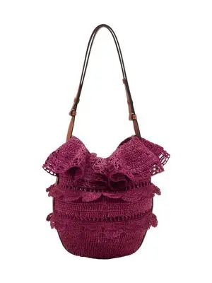 Ulla Johnson Marina Raffia Crochet Ruffle Bucket Bag - Orchid