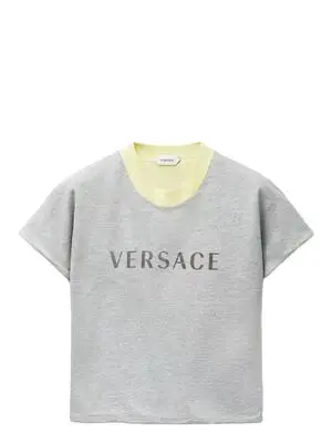 Versace Logo Print Layered Effect T-shirt - Grey
