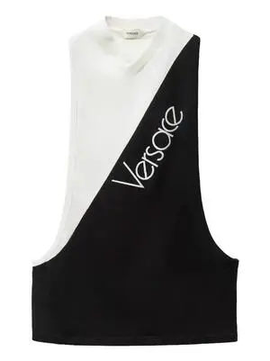 Versace Embroidered Logo Cotton-jersey Tank Top - Black