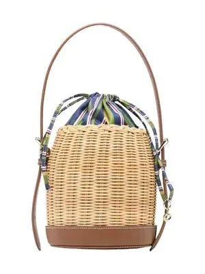Maje Blanca Wicker-panelled Leather Bucket Bag - Neutrals