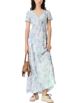 Maje Floral Print Maxi Dress - Blue