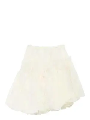 Ermanno Scervino Floral Lace Ruffled Midi Skirt - Neutrals