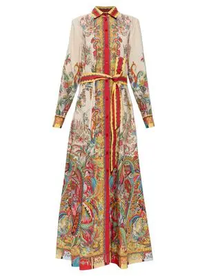 Etro Etro Multicolor Botanical-Oriental Print Long Sleeve Belted Shirt Dress Multicolour