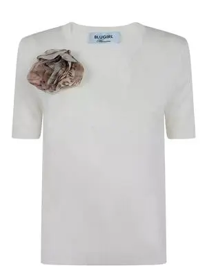 BLUGIRL Short-sleeve T-shirt With Floral Appliqu - Neutrals