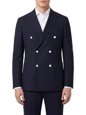 LARDINI Virgin Wool Blend Double-breasted Blazer With Peak Lapels - Blue