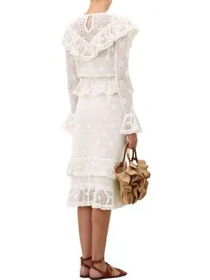 Zimmermann Roselight Crochet Midi Dress - Ivory