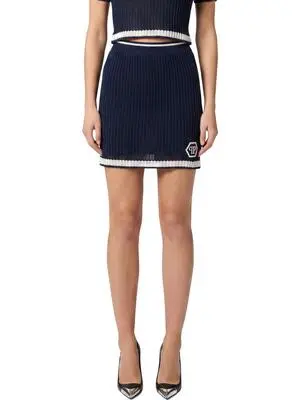 PHILIPP PLEIN Philipp Plein Navy Blue Jersey Knit Mini Skirt With Logo Detail