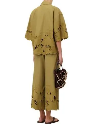 Zimmermann Mahon Embroidered Cropped Pant - Moss