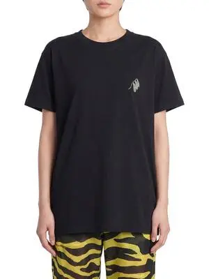 Attico Crew Neck Cotton T-shirt With Printed Logo - Black