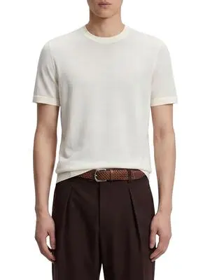 Hugo Boss Crewneck Short-sleeved Jumper In Pure Virgin Wool - Natural