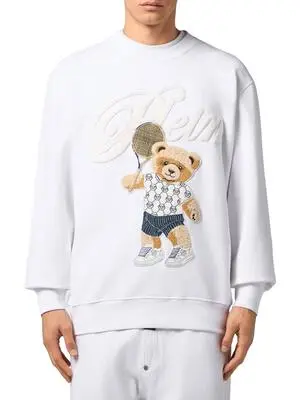 Philipp Plein Cotton Crewneck Sweatshirt With Teddy Bear Print And Embroidery - White
