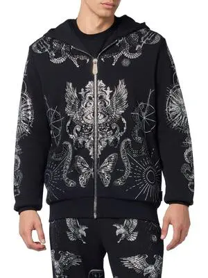 Philipp Plein Zip-up Hoodie With Skull And Rhinestone Embellishments - Black