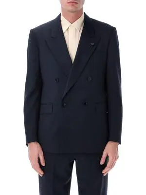 LARDINI Double-breasted Pure Virgin Wool Blazer With Peak Lapels - Blue