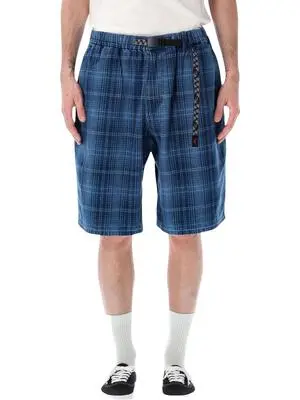 Gramicci Check Cotton Shorts With Elasticated Waistband And Drawstring - Blue