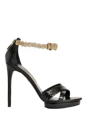 Roberto Cavalli Embellished Stiletto Sandals With Gold-tone Hardware - Black
