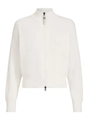 Brunello Cucinelli Ribbed Cotton Zip-front Cardigan - White