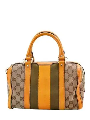 Gucci Vintage Web Boston Bag Gg Canvas Small Satchel - Yellow
