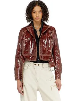 DIESEL® Diesel Patent Leather Cropped Jacket With Belt Red