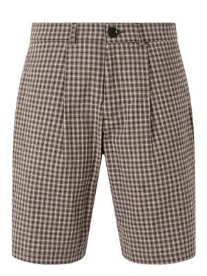 Oliver Peoples Leaman Pleated Checked Cotton-blend Shorts - Brown