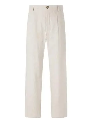 Oliver Peoples Morton Straight-leg Pleated Cotton And Linen-blend Trousers - Neutrals