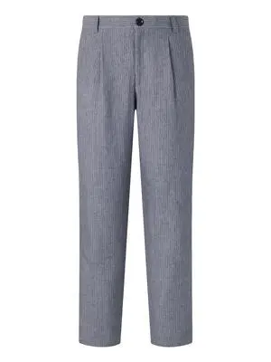 Oliver Peoples Morton Straight-leg Pleated Striped Linen Trousers - Gray