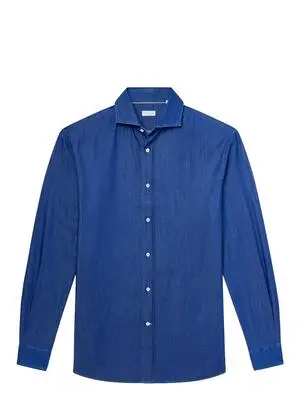 Brunello Cucinelli Cutaway-collar Cotton-chambray Shirt - Blue