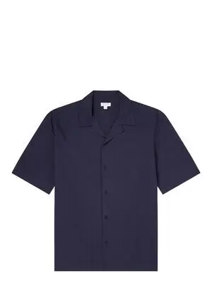 Sunspel Camp-collar Textured-cotton Shirt - Blue