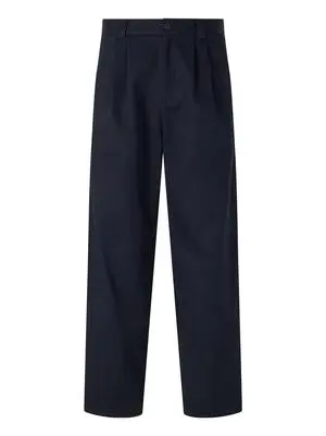 A.p.c. Ricky Straight-leg Pleated Organic Cotton Trousers - Navy