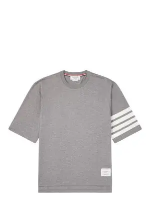 Thom Browne Logo-appliquéd Striped Cotton-jersey T-shirt - Gray