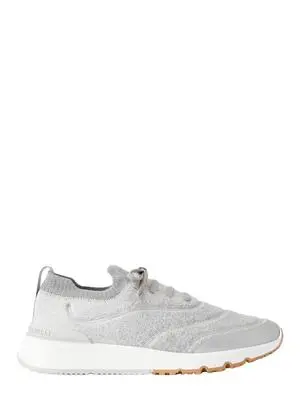 Brunello Cucinelli Stretch-knit Sneakers With Embossed Logo Detail - Gray