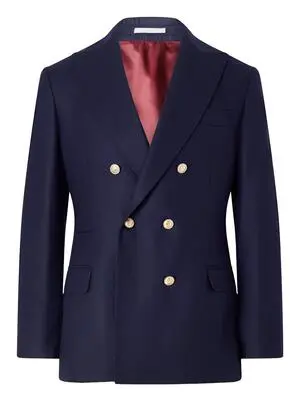 Brunello Cucinelli Double-breasted Wool Blazer - Blue
