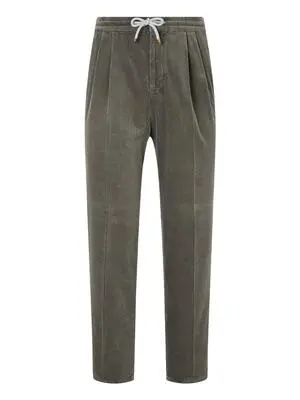 Brunello Cucinelli Straight-leg Cotton-corduroy Drawstring Trousers - Gray