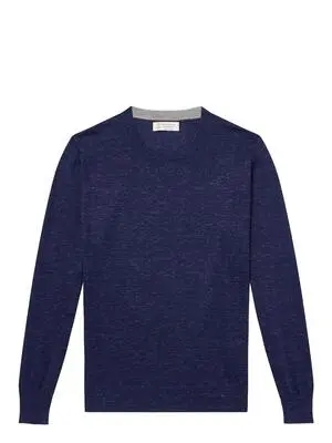 Brunello Cucinelli Cashmere, Silk And Linen-blend Crew Neck Sweater - Blue