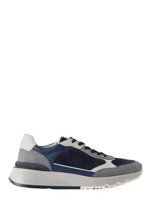 Brunello Cucinelli Paneled Suede And Leather Low-top Sneakers - Blue