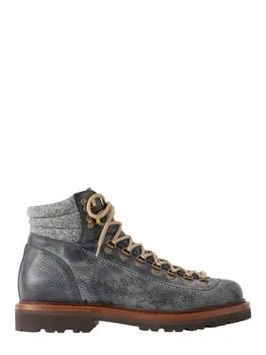 Brunello Cucinelli Oiled Leather Lace-up Boots - Gray