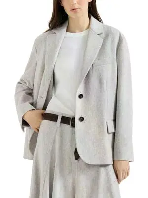 Brunello Cucinelli Wool Flannel Blazer With Monili - Grey
