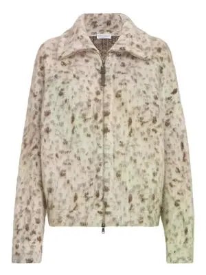Brunello Cucinelli Mohair & Wool Lynx Jacquard Zip-up Cardigan - Neutrals