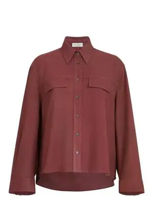 Brunello Cucinelli Virgin Wool Fluid Twill Cropped Shirt - Red