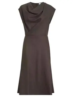 Brunello Cucinelli Virgin Wool Diagonal Flannel Wrap-effect Dress With Monili - Brown