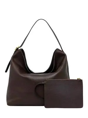 POLLINI Pebbled Leather Buckle-detail Tote Bag - Brown
