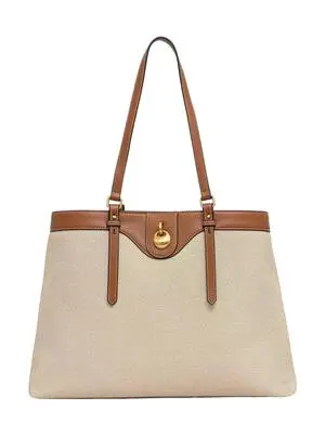 POLLINI Logo Plaque Canvas Tote Bag - Neutrals