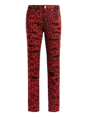 Roberto Cavalli Leopard Print Distressed Jeans - Red
