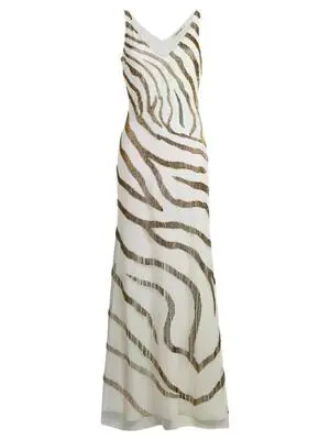 Roberto Cavalli Zebra Bead Embroidered Gown - Neutrals