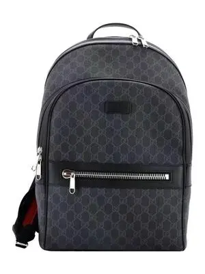 Gucci Gg Coated Canvas Backpack With Front Zip Pocket - Black