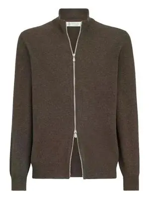 Brunello Cucinelli Cashmere High-neck Zipper Cardigan - Brown